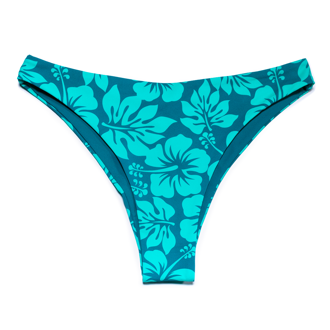 TEAL HIBISCUS REPREVE® Reversible Cheeky Bikini Bottom | PLAY SALTY